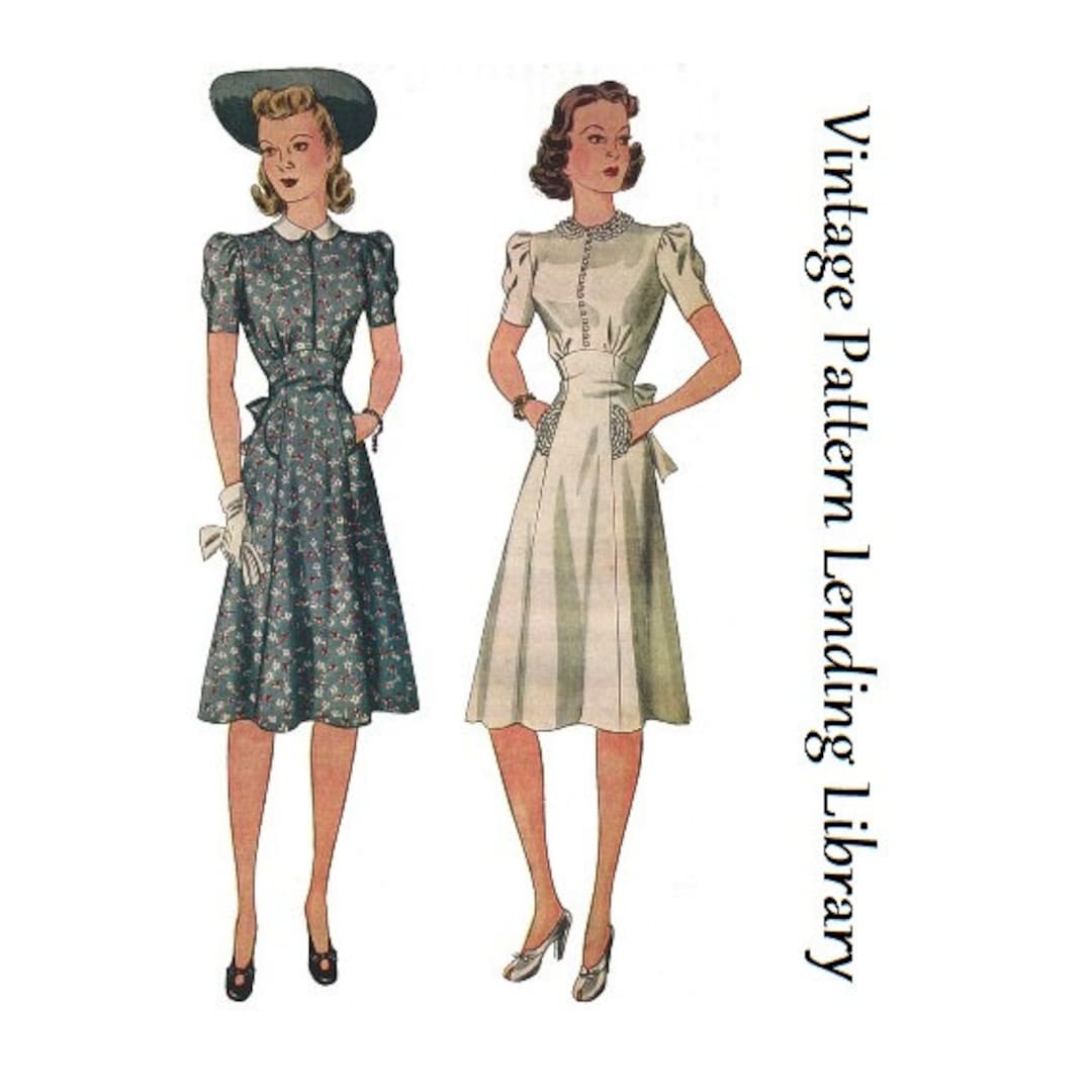 1940s Ladies Day Dress With Raised Waistline Reproduction 1941 Sewing ...