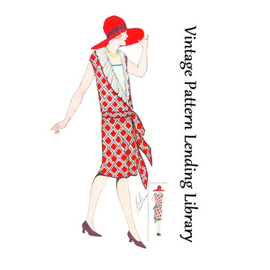 1920s Ladies Dress With Neck Frill Reproduction 1927 Sewing Pattern ...