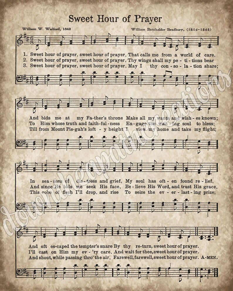 Sweet Hour of Prayer Hymn Print, Printable Vintage Sheet Music, Instant ...