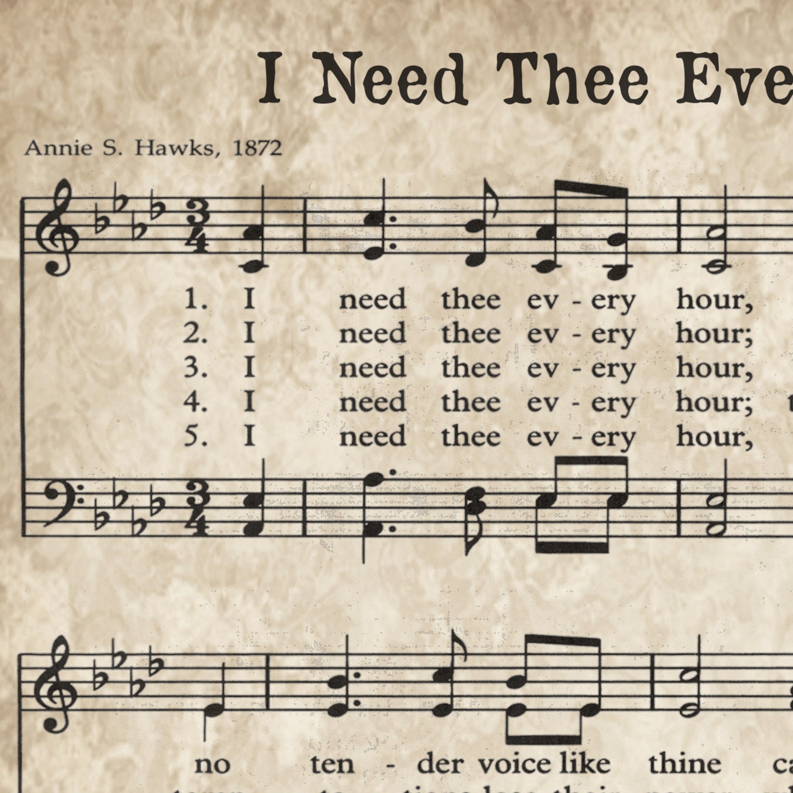 I Need Thee Every Hour Print Printable Vintage Sheet Music - Etsy
