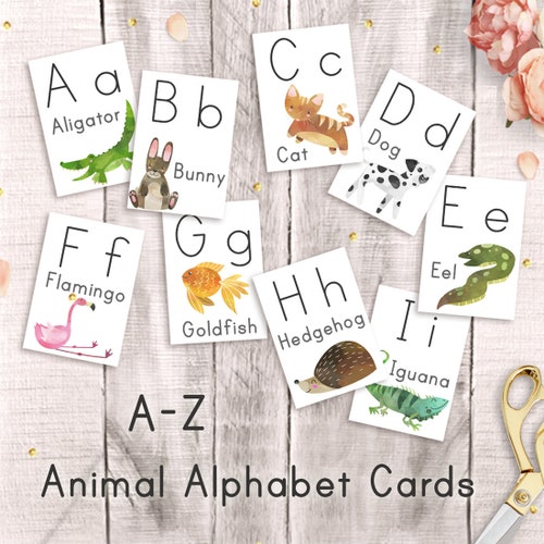 Alphabet Cards Watercolor Animals Instant Download | Etsy
