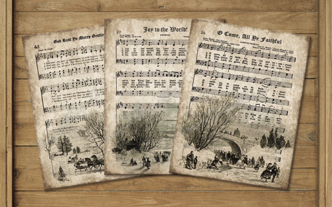 Vintage Christmas Carols, Set of 3, INSTANT DOWNLOAD, Sheet Music Hymn ...