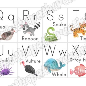 Alphabet Cards Watercolor Animals, Instant Download, Montessori ...