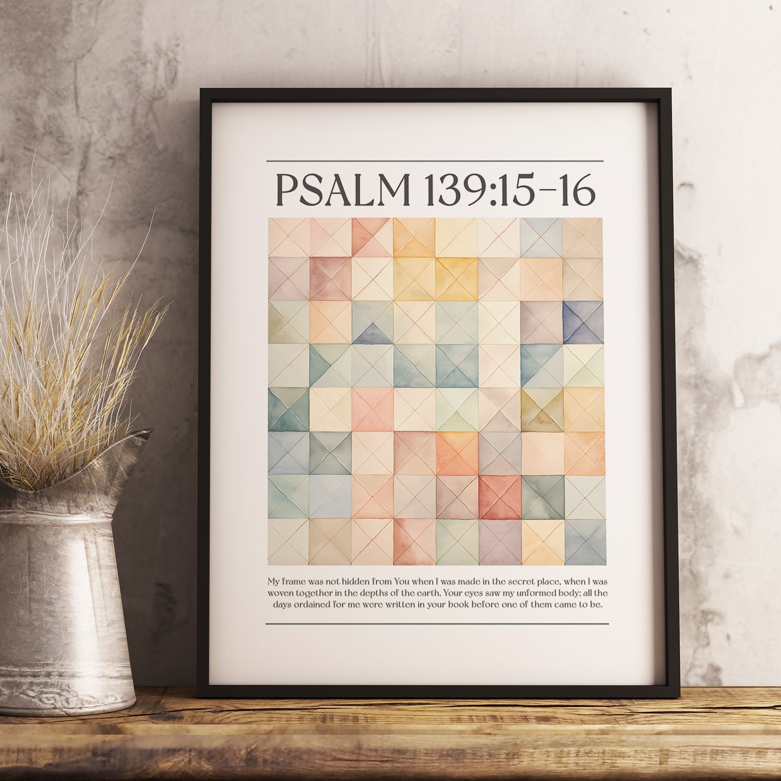 Psalm 139 Prints Set of 3, Printable Watercolor Quilt Art, Christian ...