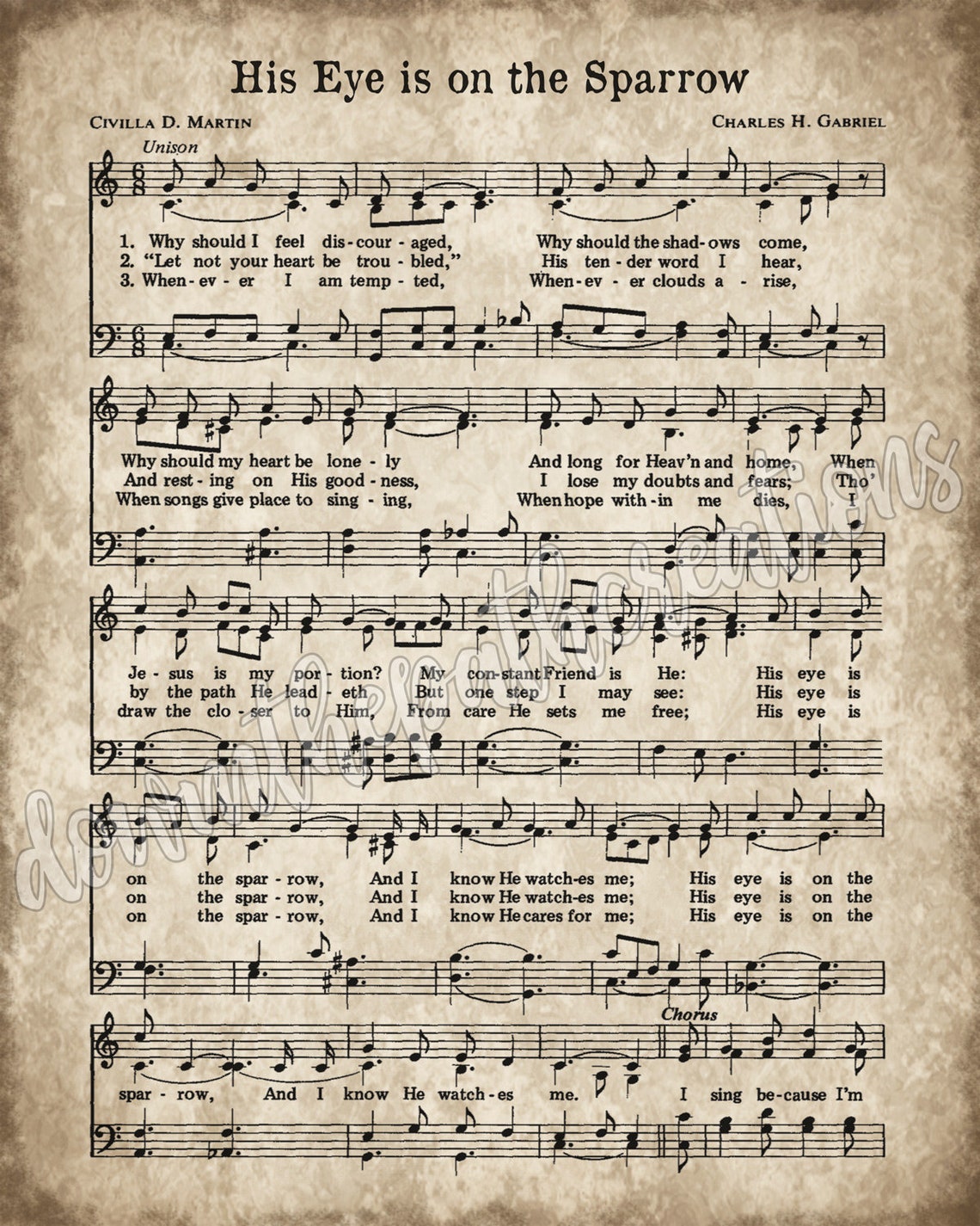 His Eye is on the Sparrow Print Printable Vintage Sheet | Etsy