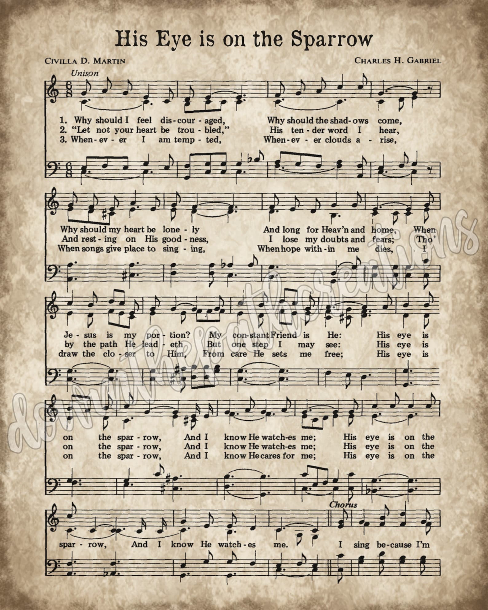 His Eye is on the Sparrow Print Printable Vintage Sheet - Etsy