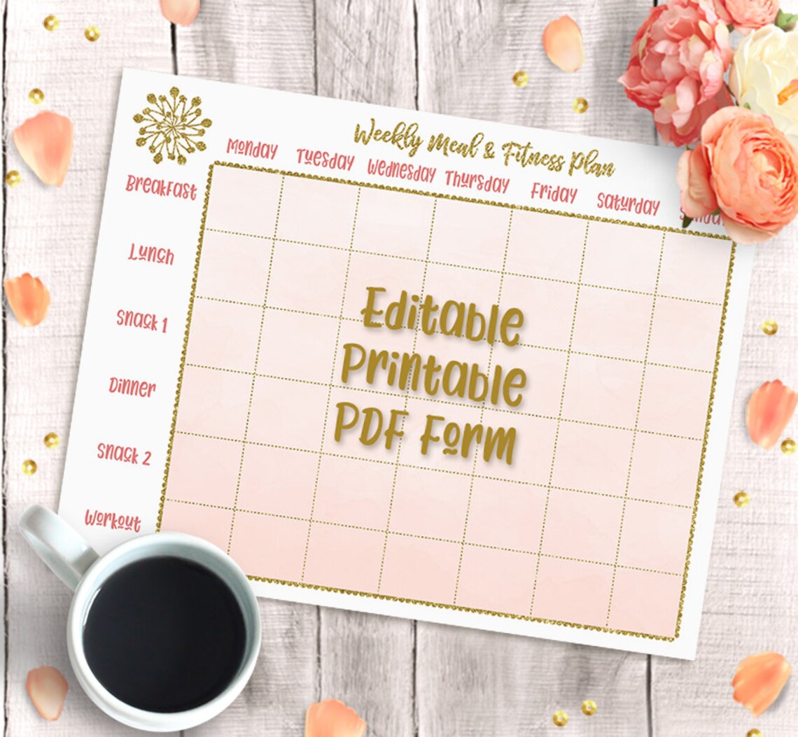 Printable Weekly Meal & Fitness Plan Editable PDF Instant - Etsy