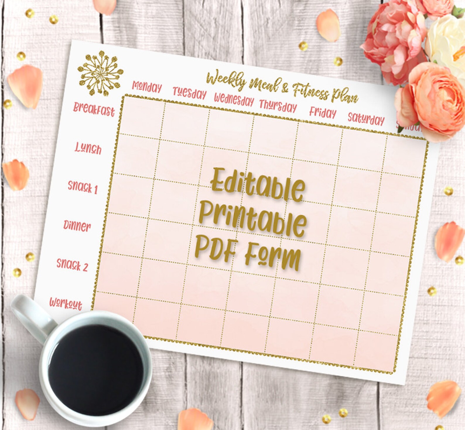 Printable Weekly Meal & Fitness Plan Editable PDF Instant - Etsy