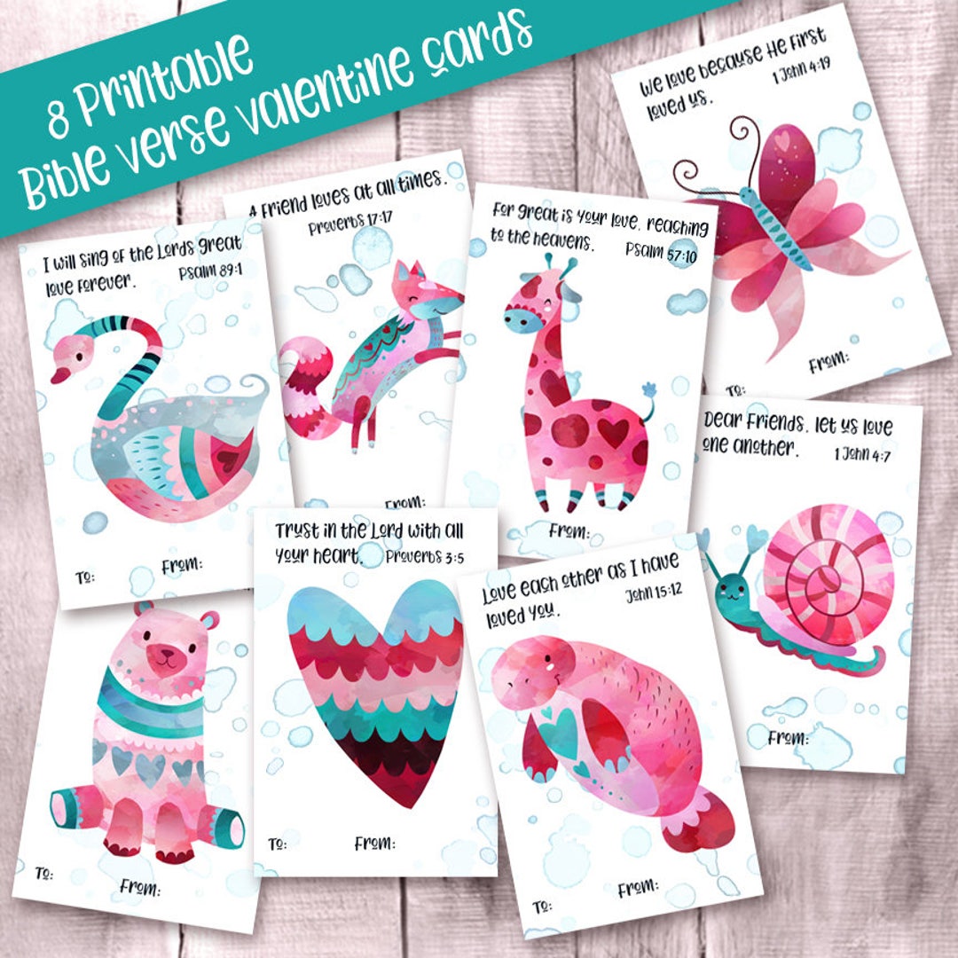 Printable Bible Verse Valentines, Kids Scripture Cards, Watercolor ...