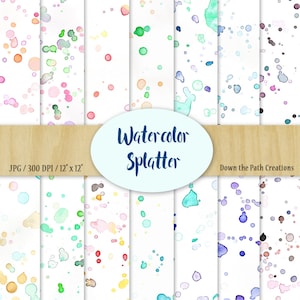 Watercolor Splatter Digital Paper, Instant Download, Watercolor ...