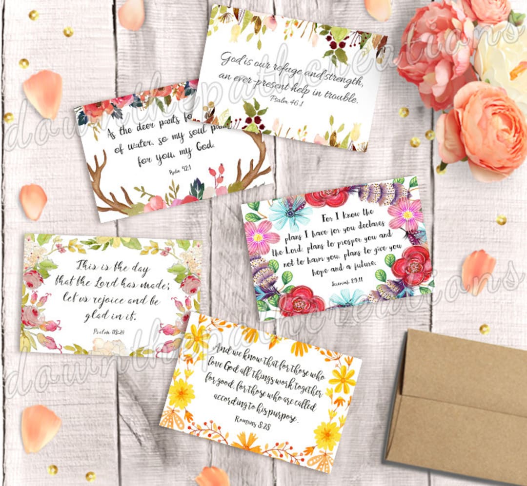 Bible Verse Cards, Set of 5, Printable, Instant Download, 4x6 Print ...