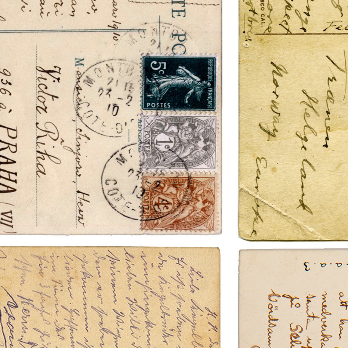 Old Postcards - Printable, Instant Download, 9 Vintage Post Card Set ...