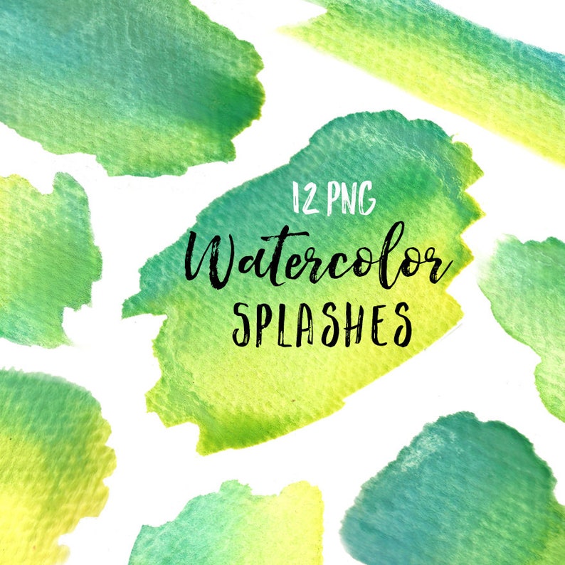 Watercolor Splash Clip Art Set, Paint Blobs, Blue Green Yellow, Painted ...