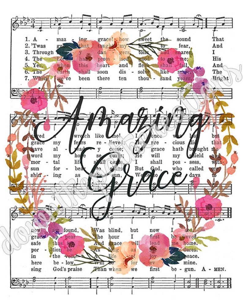 Printable Amazing Grace Hymn Art Sheet Music Instant Etsy
