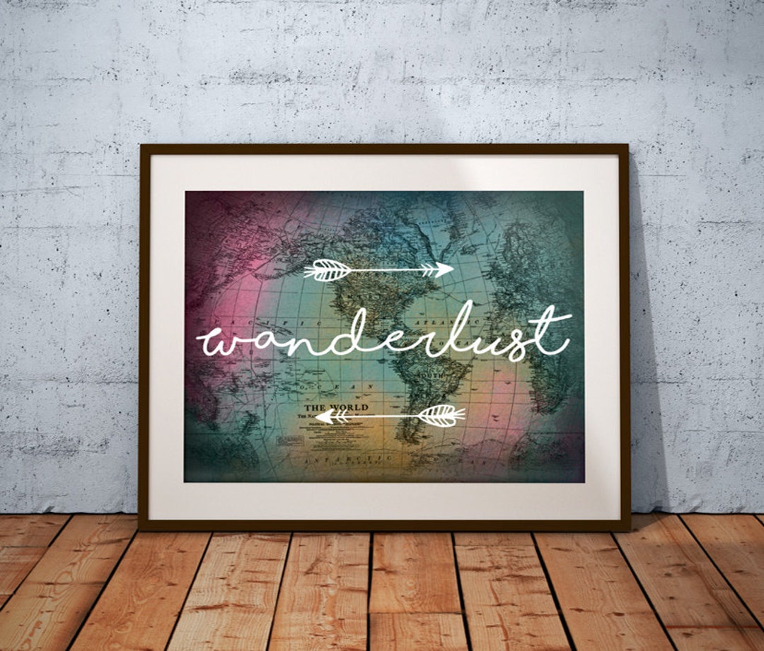 Wanderlust Print - Wall Art, Colorful World Map, Printable, INSTANT ...