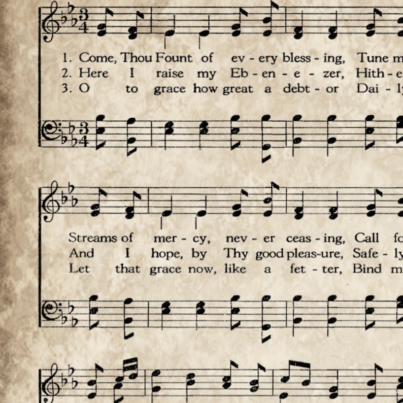 Come Thou Fount Print Printable Vintage Sheet Music Instant Etsy