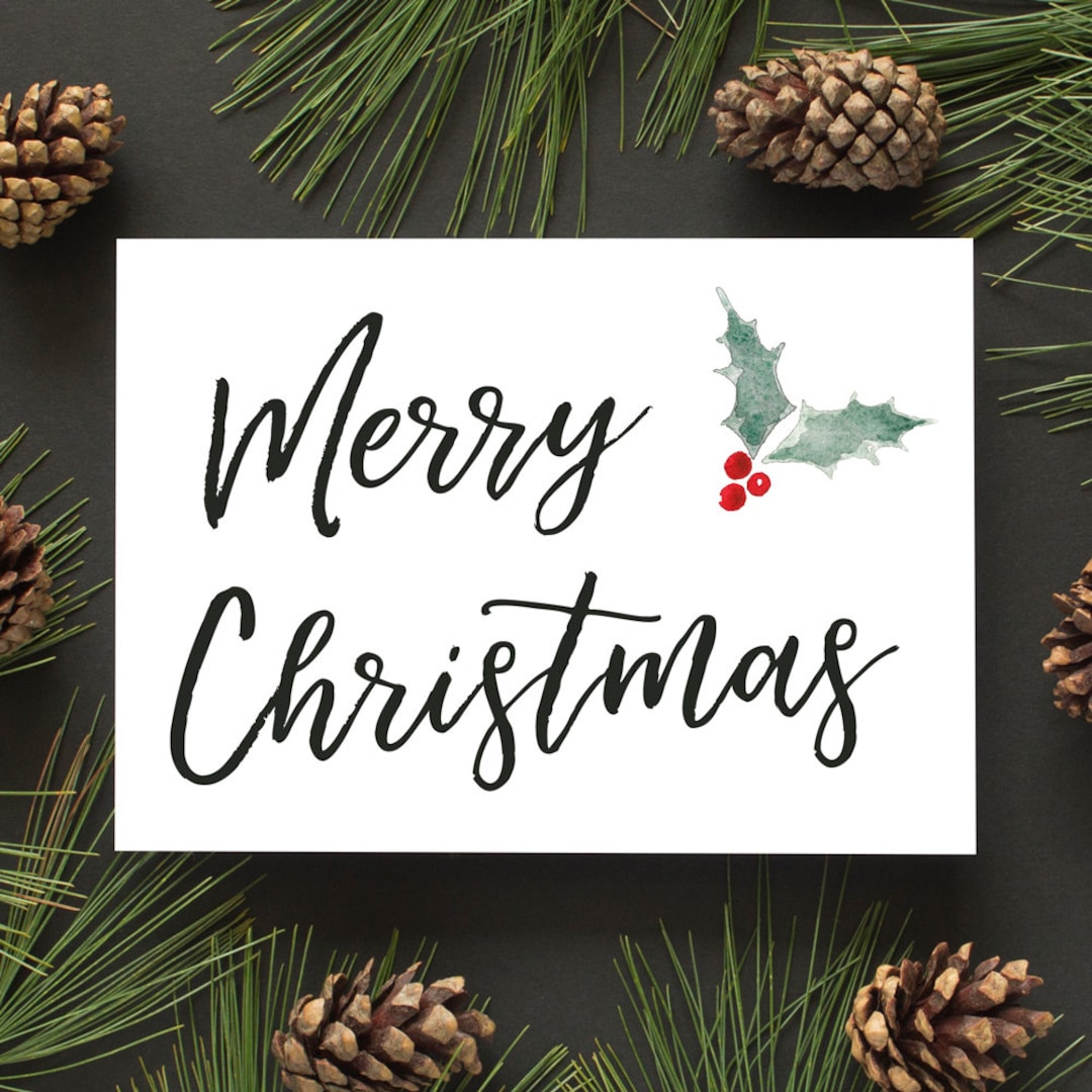 Merry Christmas Card, Christmas Printable, Watercolor Print, Instant ...