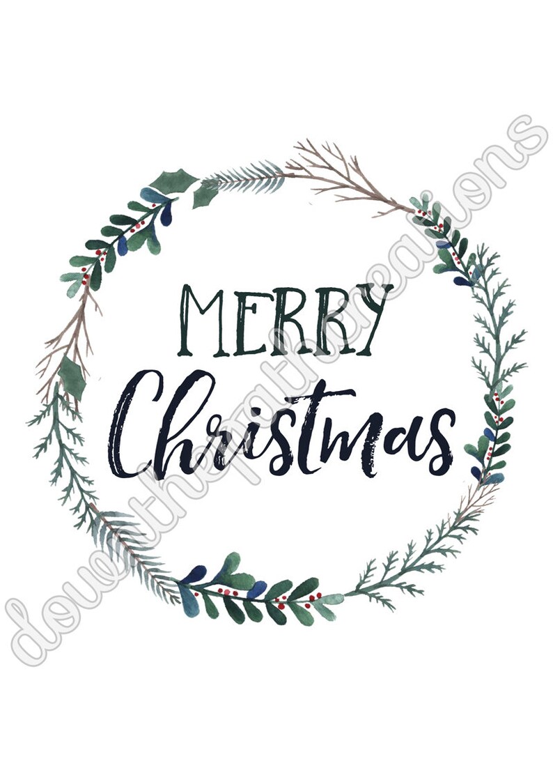 Printable Christmas Card Merry Christmas Watercolor Print - Etsy