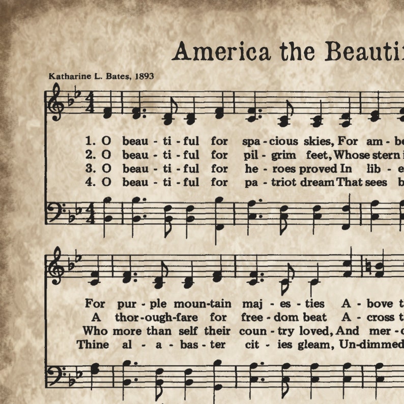 America the Beautiful Print, Printable Vintage Sheet Music, Instant ...