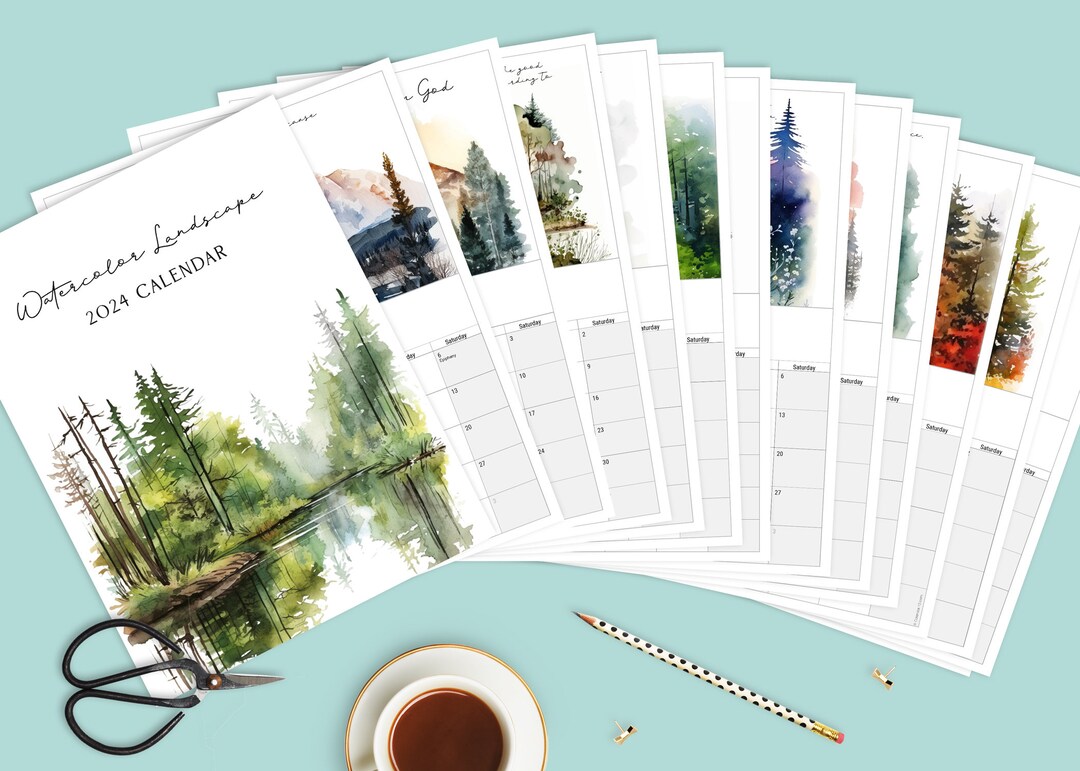Bible Verse Calendar 2024, Printable PDF, Inspirational Watercolor ...