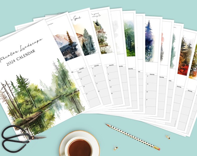 Bible Verse Calendar 2024, Printable PDF, Inspirational Watercolor ...