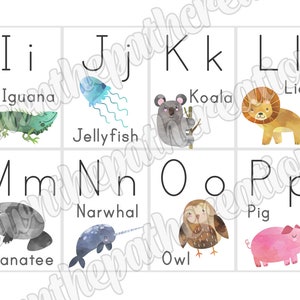 Alphabet Cards Watercolor Animals, Instant Download, Montessori ...