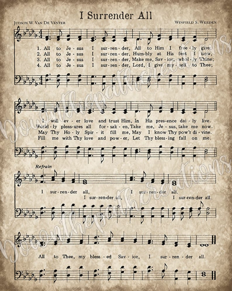I Surrender All Print Printable Vintage Sheet Music Instant Etsy