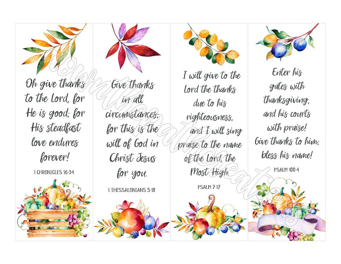 Thankfulness Bookmarks Autumn Bible Verse Printable Set of - Etsy