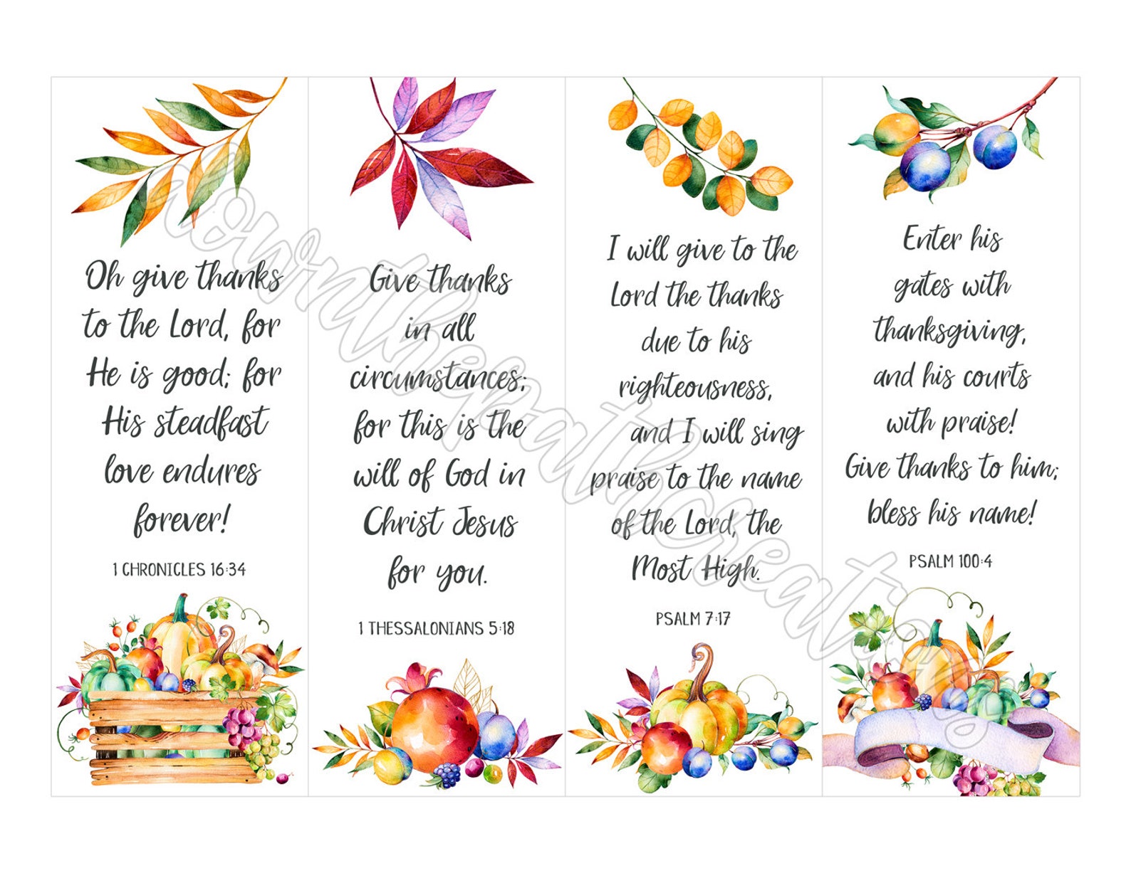 Thankfulness Bookmarks Autumn Bible Verse Printable Set of - Etsy
