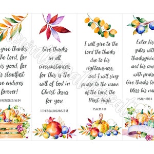 Thankfulness Bookmarks, Autumn Bible Verse, Printable Set of 4, Instant ...