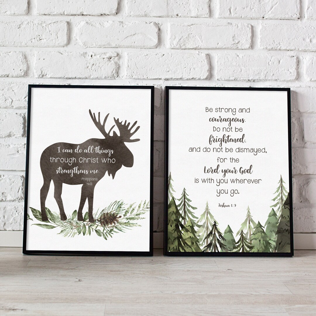 Be Strong and Courageous Print, Watercolor Forest Nursery, Instant ...