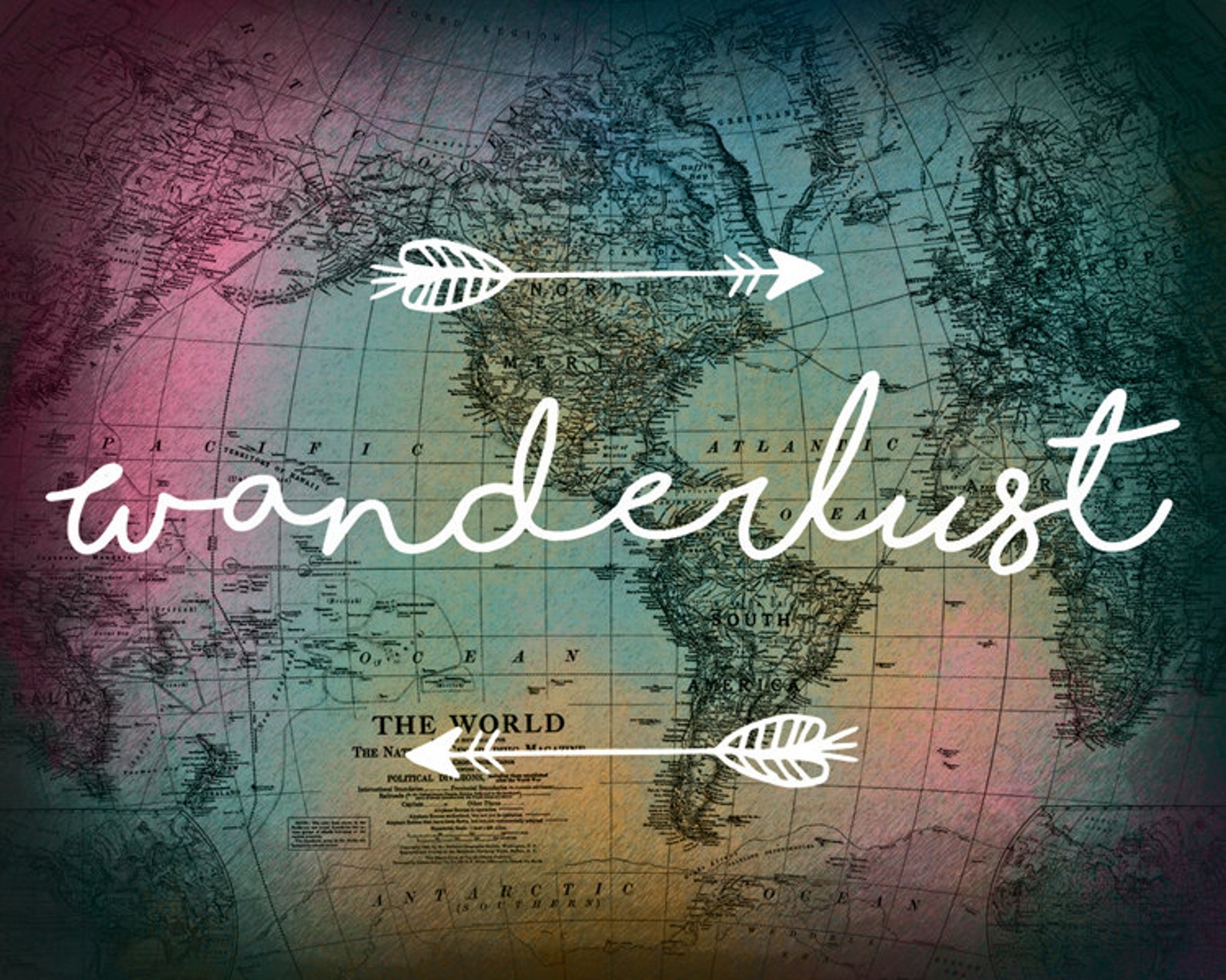 Wanderlust Print - Wall Art, Colorful World Map, Printable, INSTANT ...