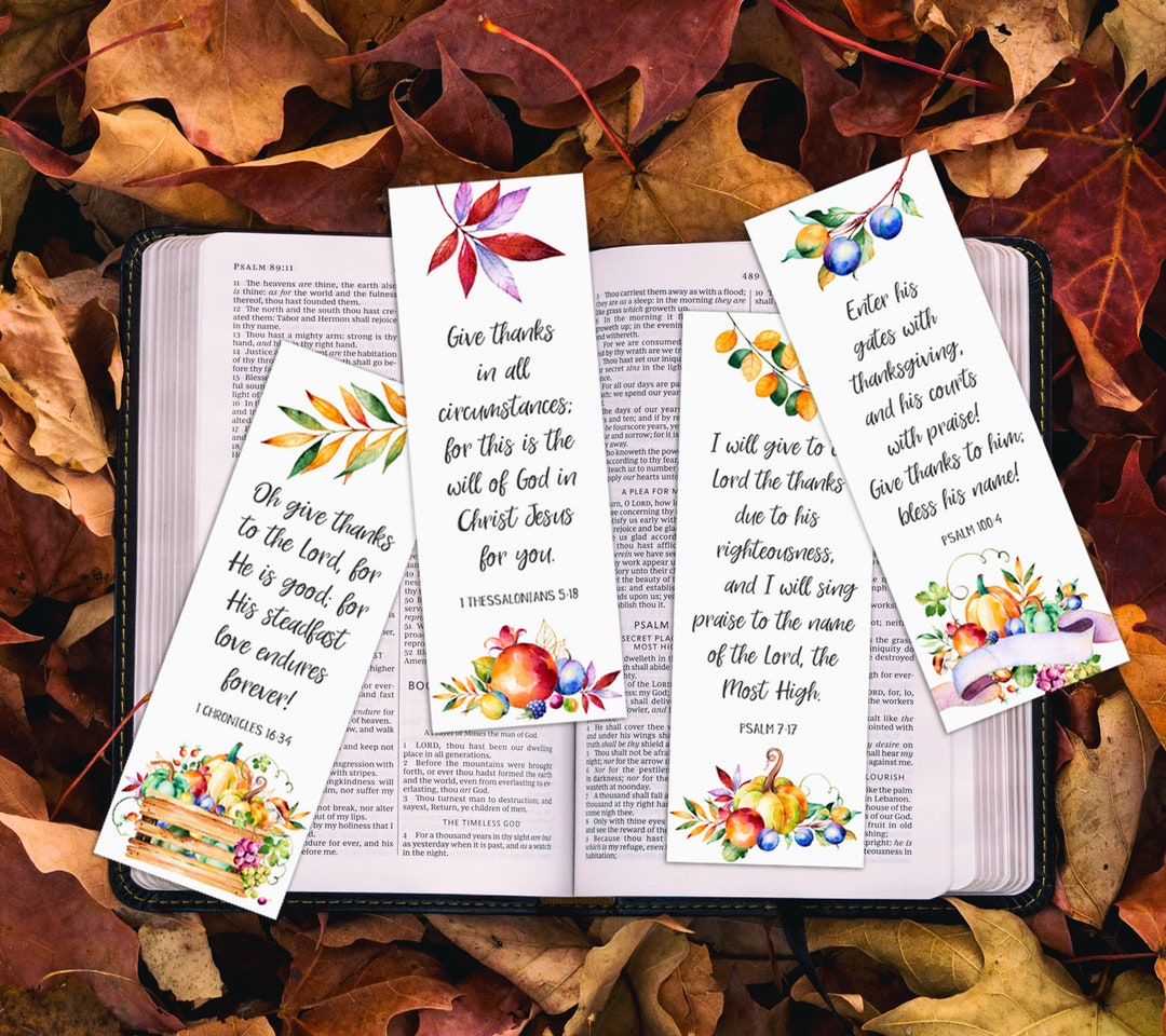 Thankfulness Bookmarks, Autumn Bible Verse, Printable Set of 4, Instant ...