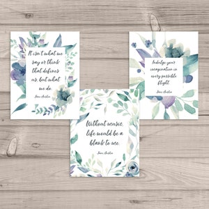 Jane Austen Set of 3, Gallery Wall Set, Digital Art Prints, Literature ...