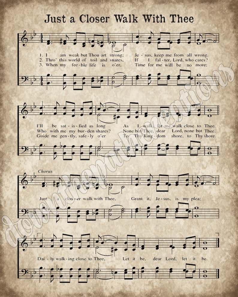 Just A Closer Walk With Thee Hymn Print Printable Vintage Etsy