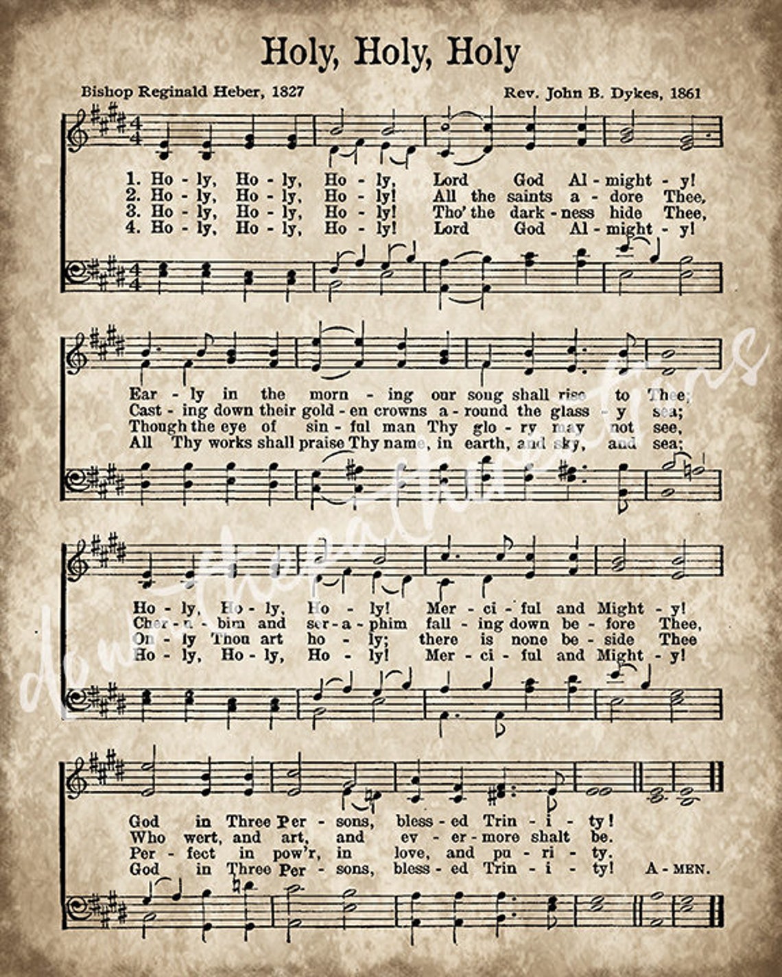Holy, Holy, Holy, Printable Vintage Hymn, Instant Download, Aged ...