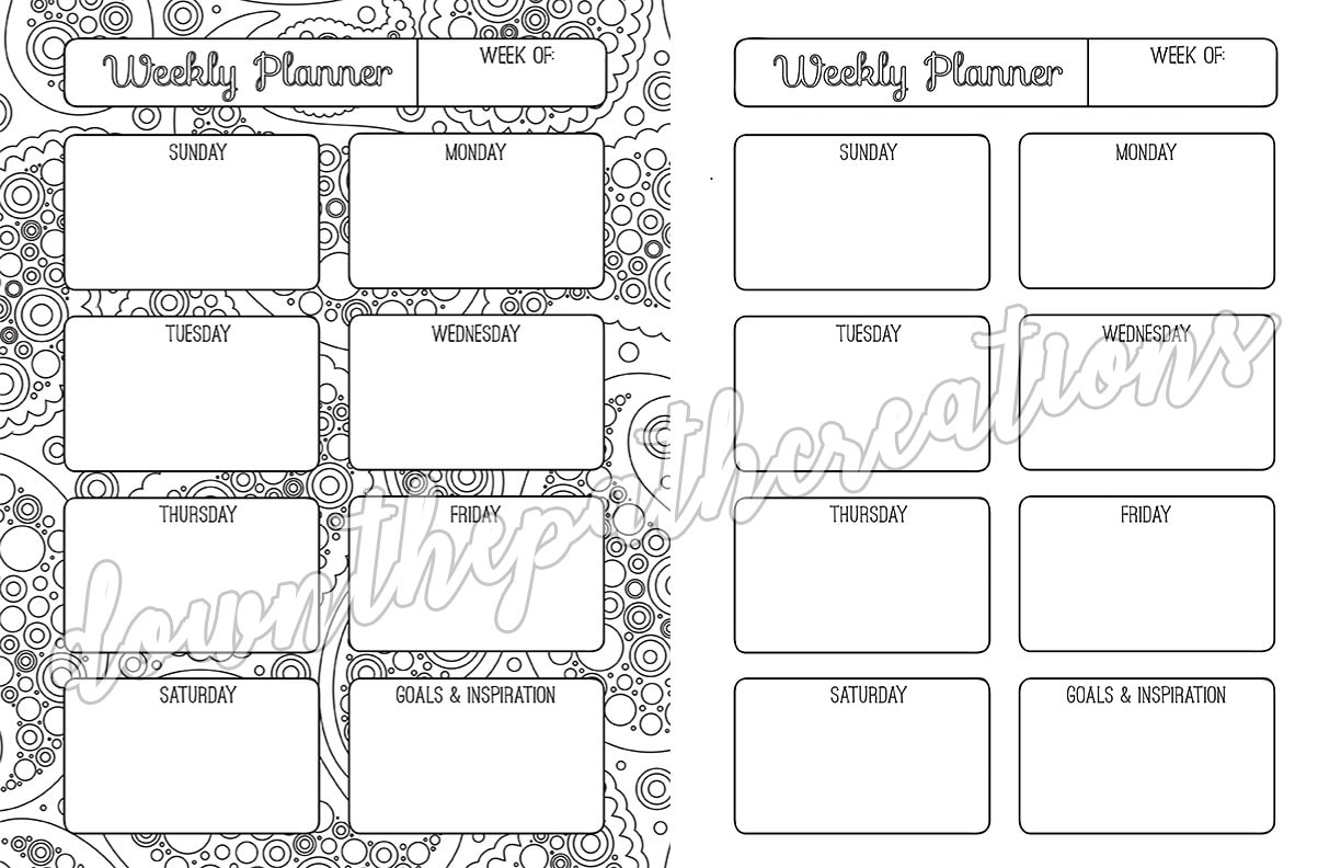 Adult Coloring Weekly Planner Printable Pages Instant | Etsy