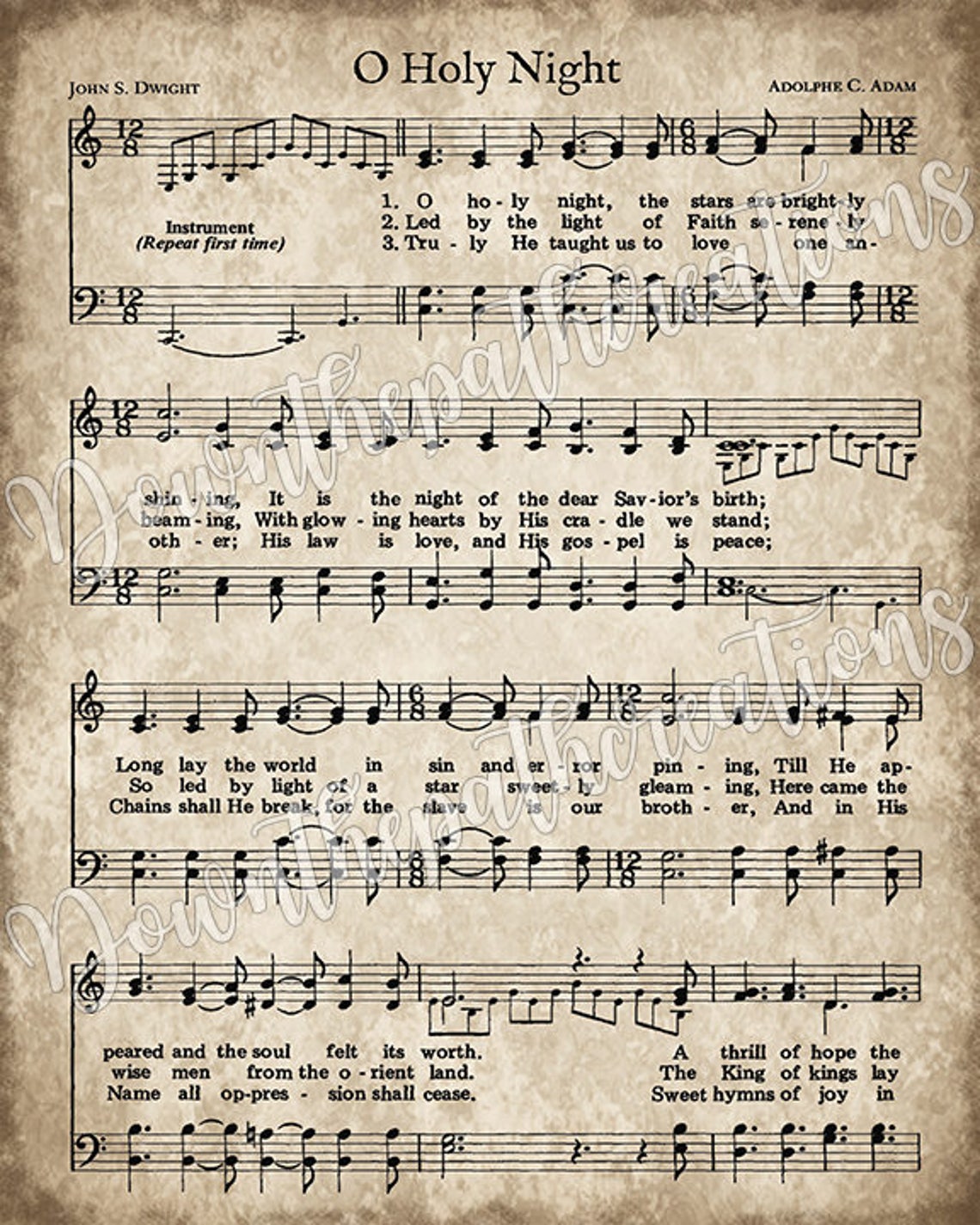 O Holy Night Vintage Hymn Print Set of 2 INSTANT DOWNLOAD - Etsy