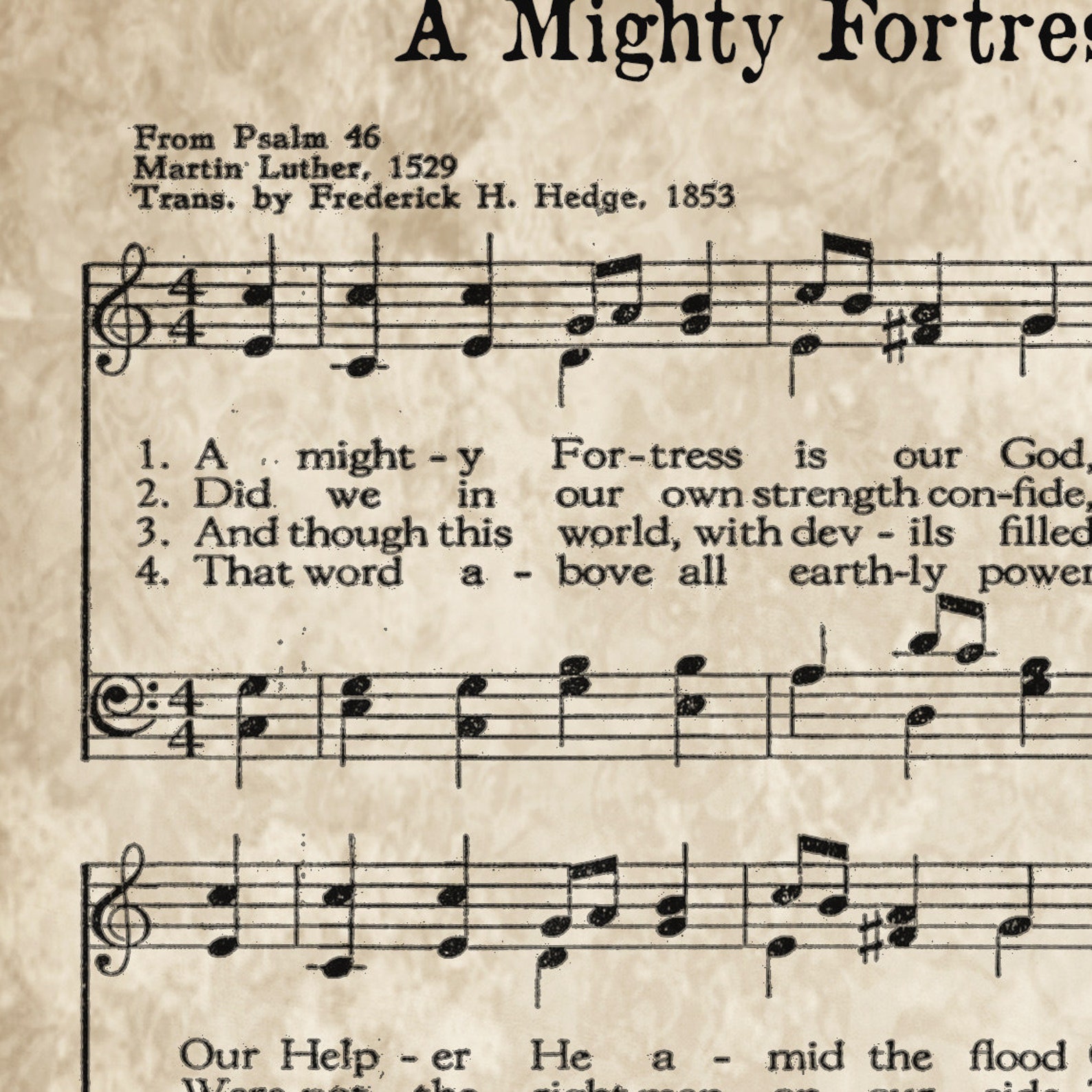 A Mighty Fortress is Our God Print, Printable Vintage Sheet Music ...