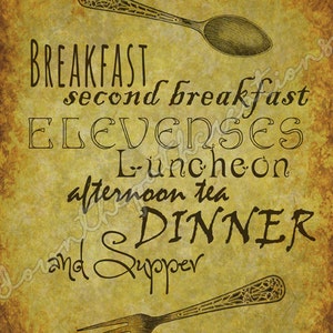 Hobbit Meals Schedule Menu Print - Second Breakfast, Elevenses, INSTANT ...