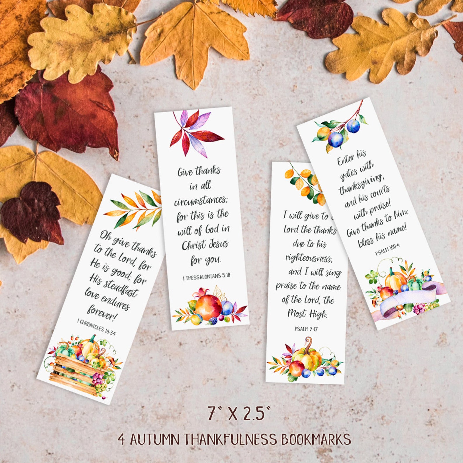 Thankfulness Bookmarks Autumn Bible Verse Printable Set of - Etsy