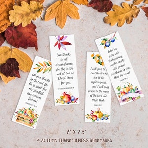 Thankfulness Bookmarks, Autumn Bible Verse, Printable Set of 4, Instant ...