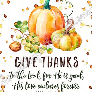Give Thanks to the Lord Printable, Psalm 107:1 Print, Autumn Bible ...