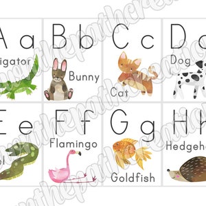 Alphabet Cards Watercolor Animals, Instant Download, Montessori ...