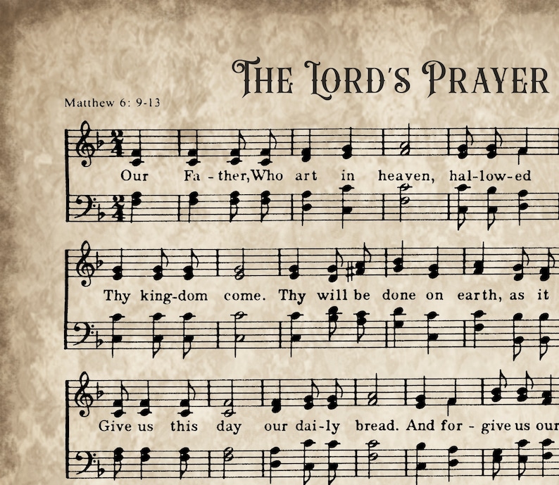 The Lord's Prayer Hymn Printable: Vintage Sheet Music (digital Download ...