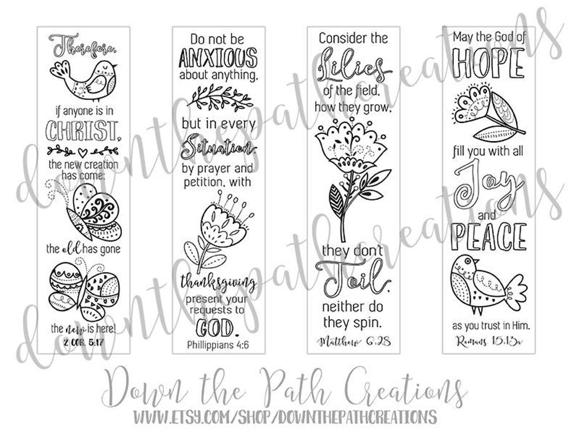 Coloring Bible Bookmarks - Printable, Instant Download, Color In, Verse ...