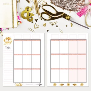 Printable Happy Planner Weekly Pages, Pink Rose Gold, Undated Blank ...