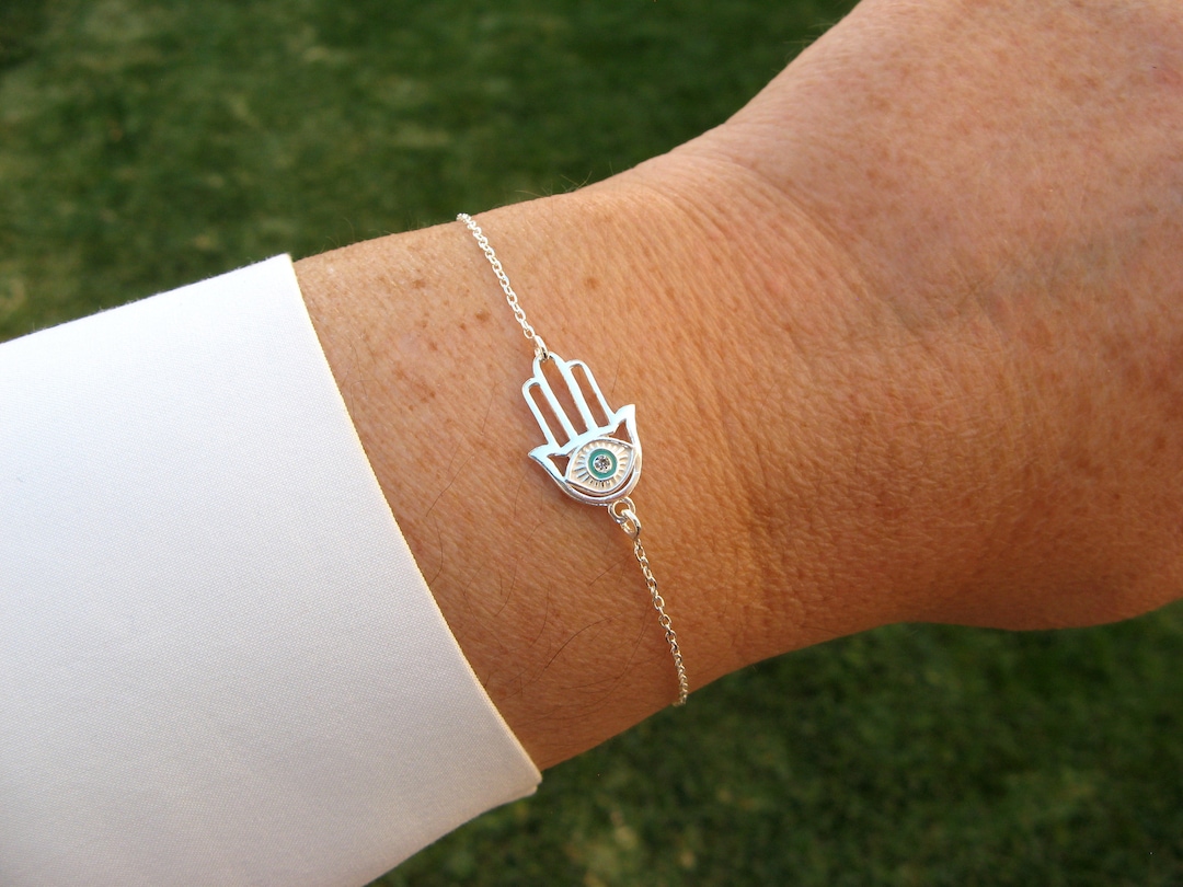 Dainty Hamsa Hand Bracelet, Hand of Fatima Bracelet, Sterling Silver Hamsa Hand Bracelet ...