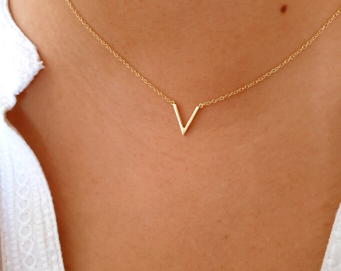 Dainty V Necklace, Gold Necklace, Silver Necklace, Minimalist Necklace ...