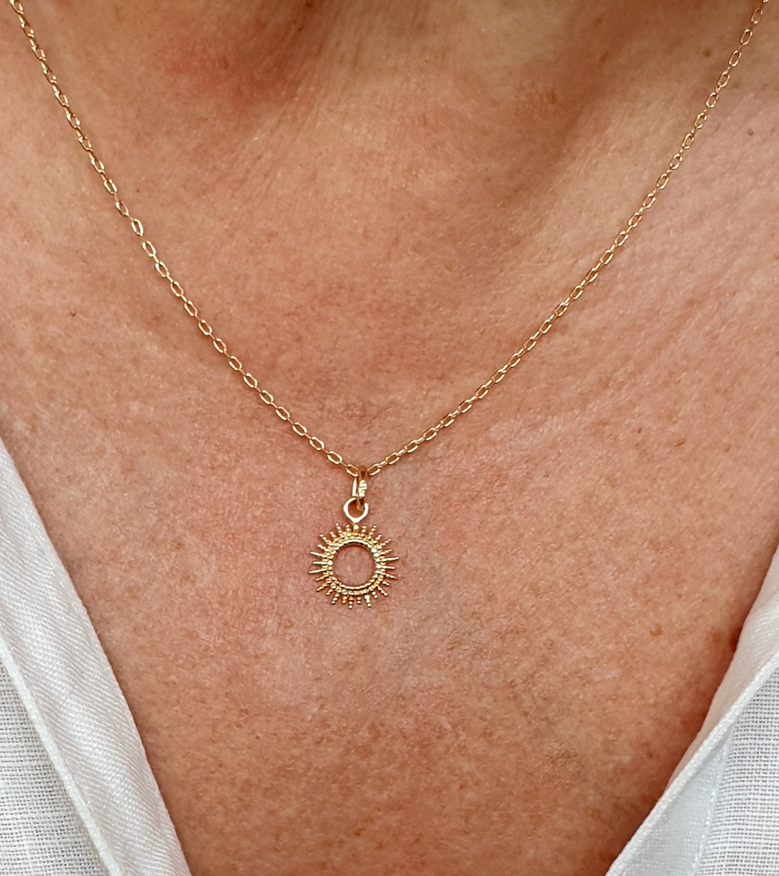 Dainty Sunshine Necklace, Sun Necklace, Gold Plated 750 Necklace ...